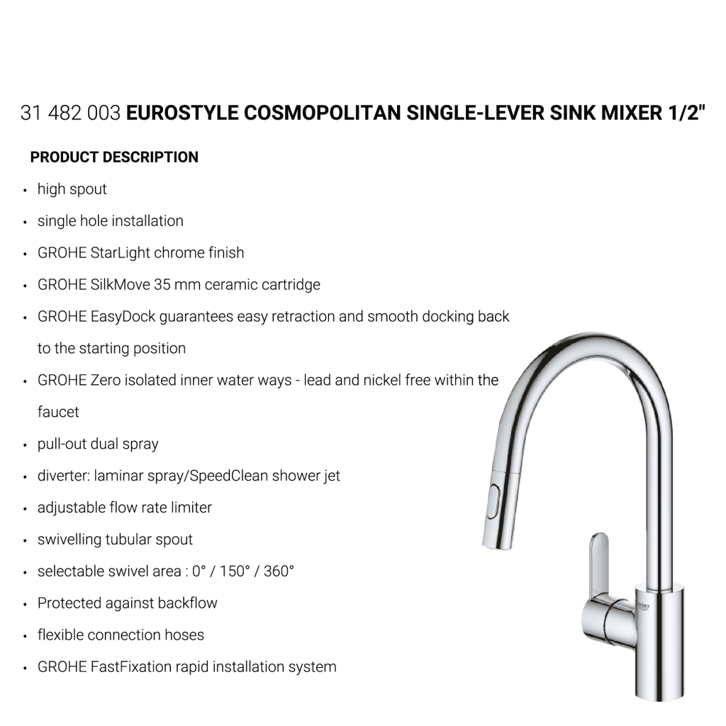 Grohe EUROSTYLE COSMOPOLITAN Single-Lever Sink Mixer 1/2″ 31482003 | Azora
