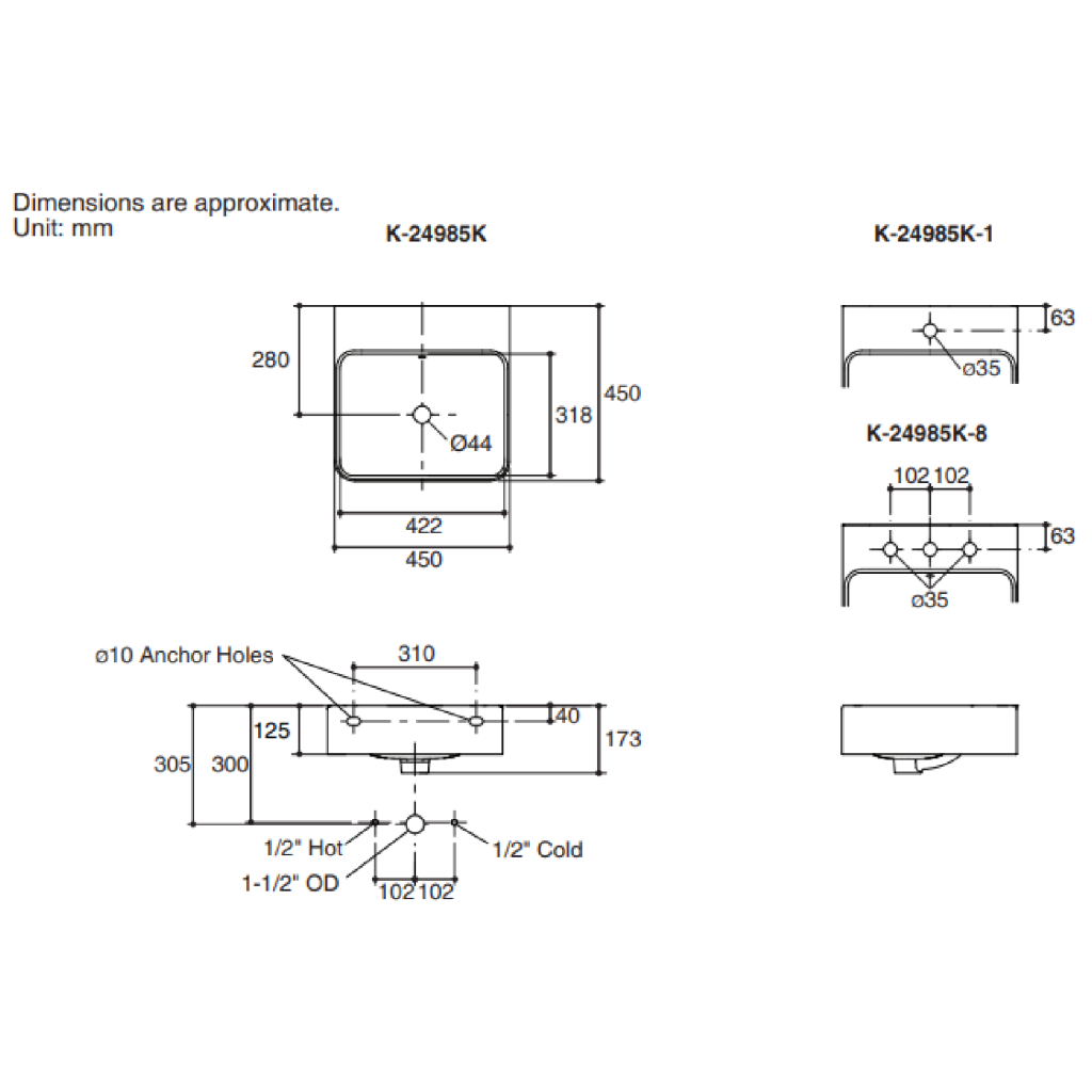 Kohler K-24985K-1-0 + K-24986T-CP Forefront Wall-Hung Lavatory with ...